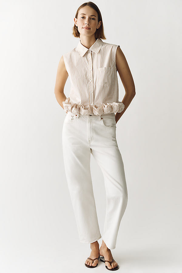 MAEVE Maeve 100% Cotton Ruffle Button-Down Shirt